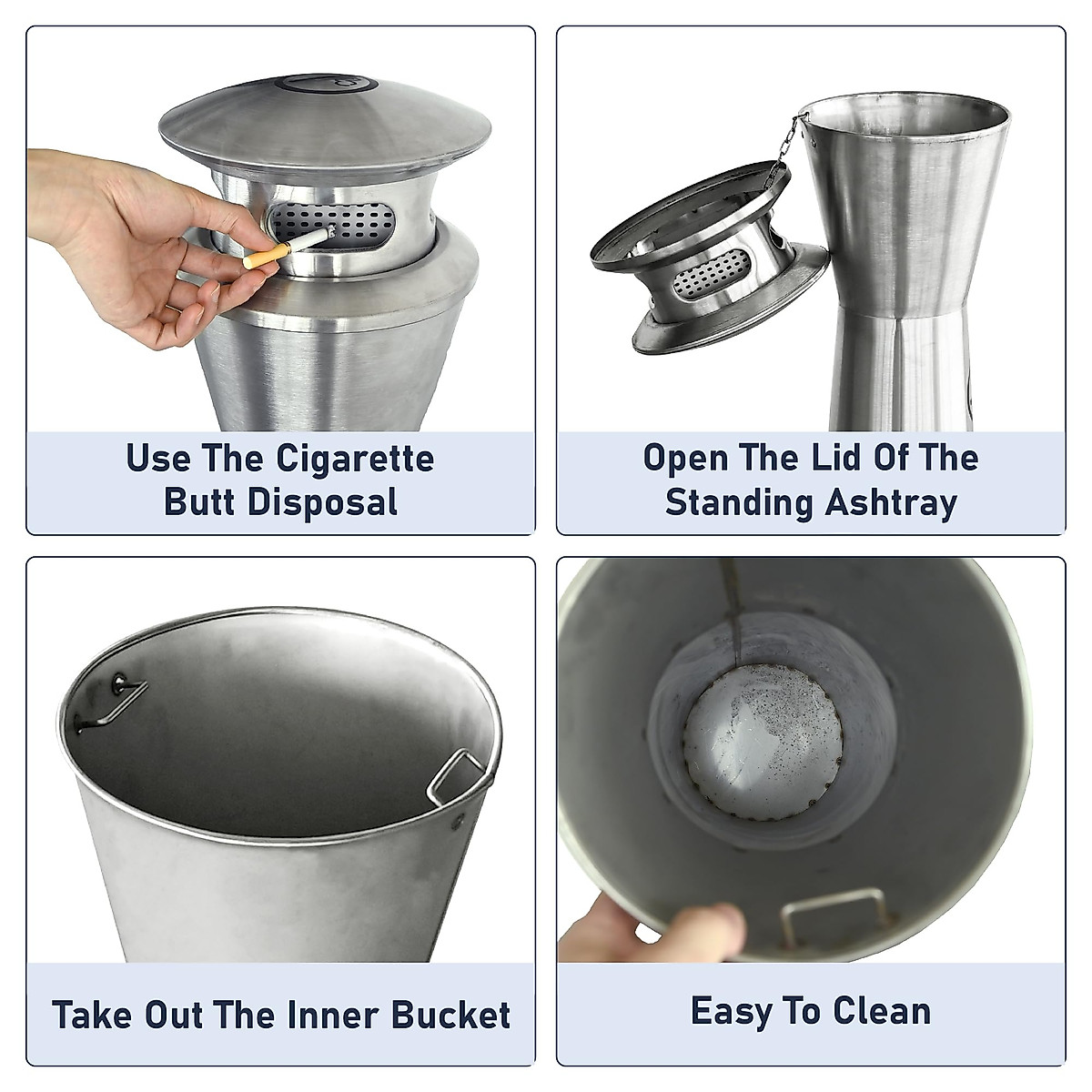 AIWFL Stainless Steel Butt Receptacle Outdoor Trash Can with Lid, Floor Standing Garbage Ash Bin Waste Container Trash Receptacle for Patio Shopping Center Office and Hotel