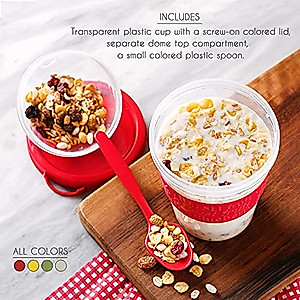 Crystalia Breakfast On the Go Cups, Take and Go Yogurt Cup with Topping Cereal or Oatmeal Container, Colorful Set of 4 (Large 20 oz)
