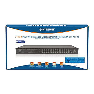 Intellinet 24 Port PoE Web Managed Gigabit Ethernet Switch with 2 SFP Ports - 240W Power Budget, Self Healing Network, SNMP Management, Endspan, 19" Rackmount - 3 Yr Mfg Warranty - 560559