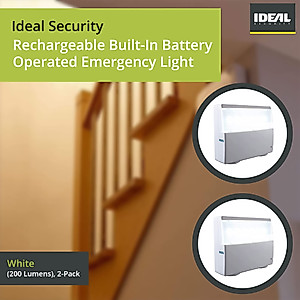 Ideal Security Rechargeable Built-In Battery Operated Emergency Light, White (200 Lumens), Set of 2