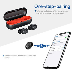 Bluetooth 5.0 Wireless Earbuds Super Portable True Wireless Stereo Headphones in Ear Deep Bass Built in Mic IPX6 Waterproof with Charging Case (Only 50g) 40H Playtime for Workout Running (Black red)