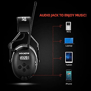 Hocazor HP10 FM AM Radio Headphones with LCD Display, 30dB SNR Hearing Protection Safety Earmuffs for Mowing Work Shops, Grey