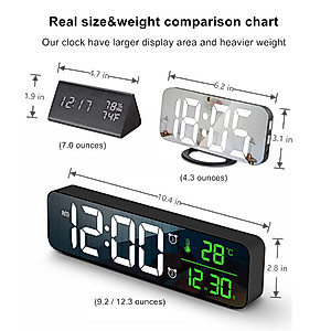Digital Large Display Alarm Clock for Living Room Office Bedroom Decor LED Electronic Date Temp Display Wall Electric Clocks Automatic Brightness Dimmer Smart Cool Modern Desk Accessories Black
