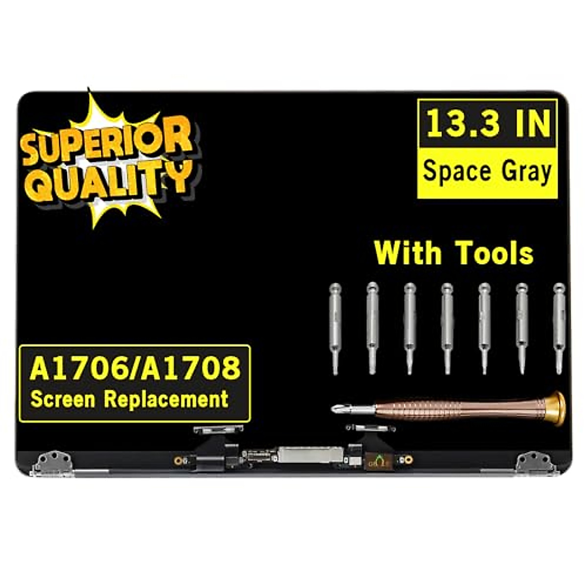 GBOLE Screen Replacement for MacBook Pro A1706 A1708 Late 2016 Mid 2017 EMC 2978 3164 3071 3163 Retina LCD Display Screen Full Assembly Complete Top Assembly 13.3" 2560x1600 (Space Gray)