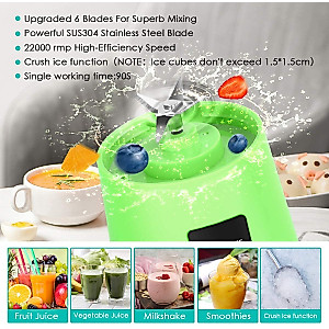 Vadaap Portable Blender, Personal Blender with USB Rechargeable Mini Fruit Juice Mixer, Personal Size Blender for Smoothies and Shakes Mini Juicer Cup Travel 380ML, Green, S