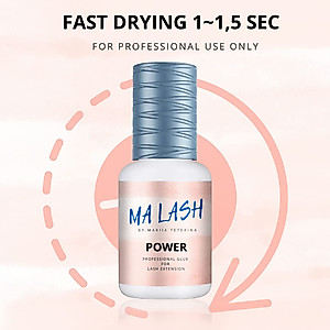 MA LASH Power Eyelash Extension Adhesive Glue - 0.17fl.oz / 5ml - Ultra-Fast 1-Second Drying Time - 8 Weeks Retention - Professional-Grade, Black