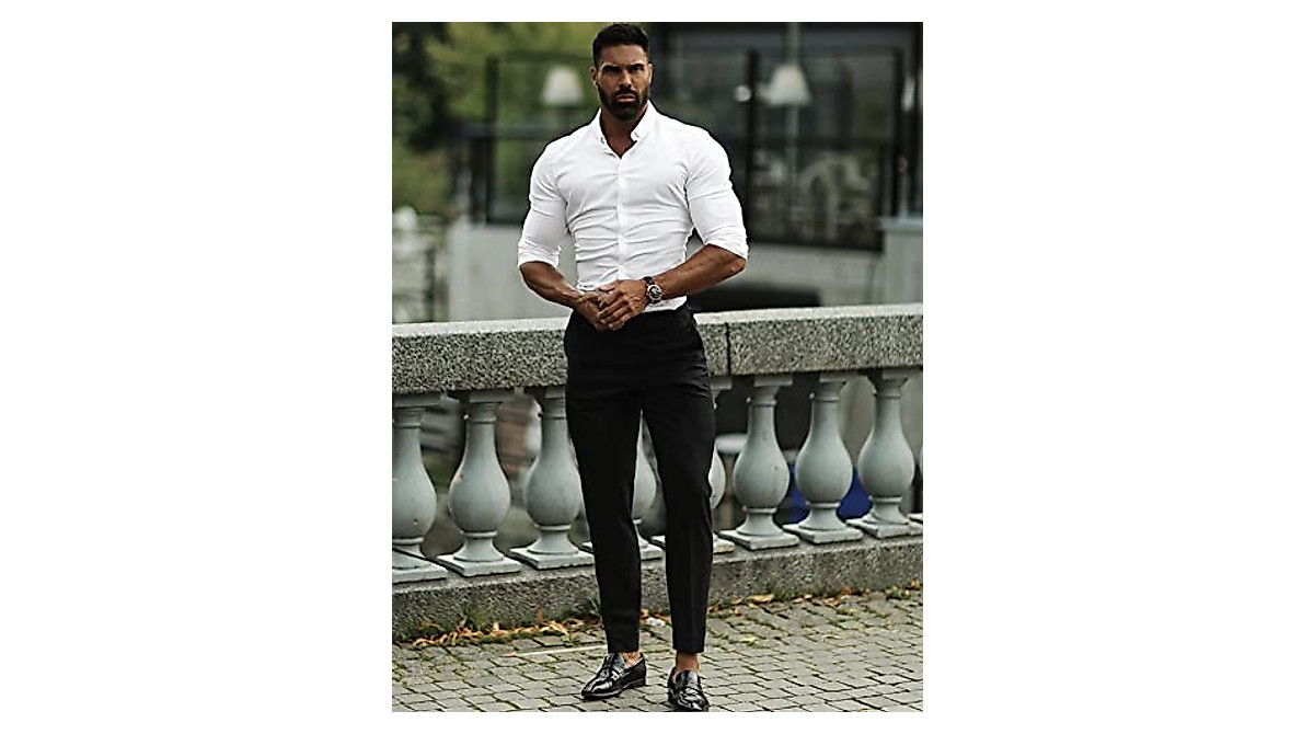 URRU Men's Slim Fit Casual Dress Shirt - Comfortable Style