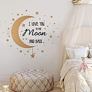 I Love You to The Moon and Back Quotes Wall Decals Moon Stars DIY Sticker Art Mural Sayings for Home Nursery Decor