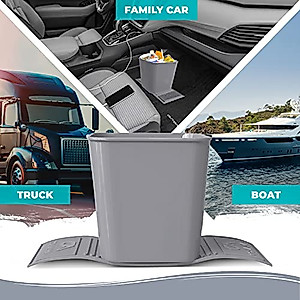 Garbage Can Trash Bin Waste Container Wastebasket for Auto Car Vehicle Boat Truck Quality Plastic Large 1 Gallon 4 Liter, Leakproof Quality for Life Gray