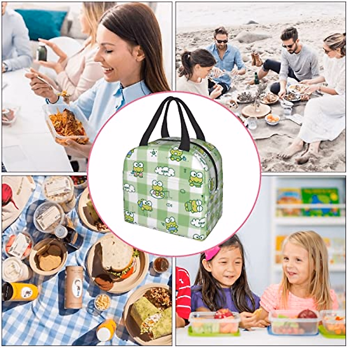 MCCEDMQ Cute Lunch Bag Reusable Insulated Bento Lunch Box for Women 8.5x8x5in