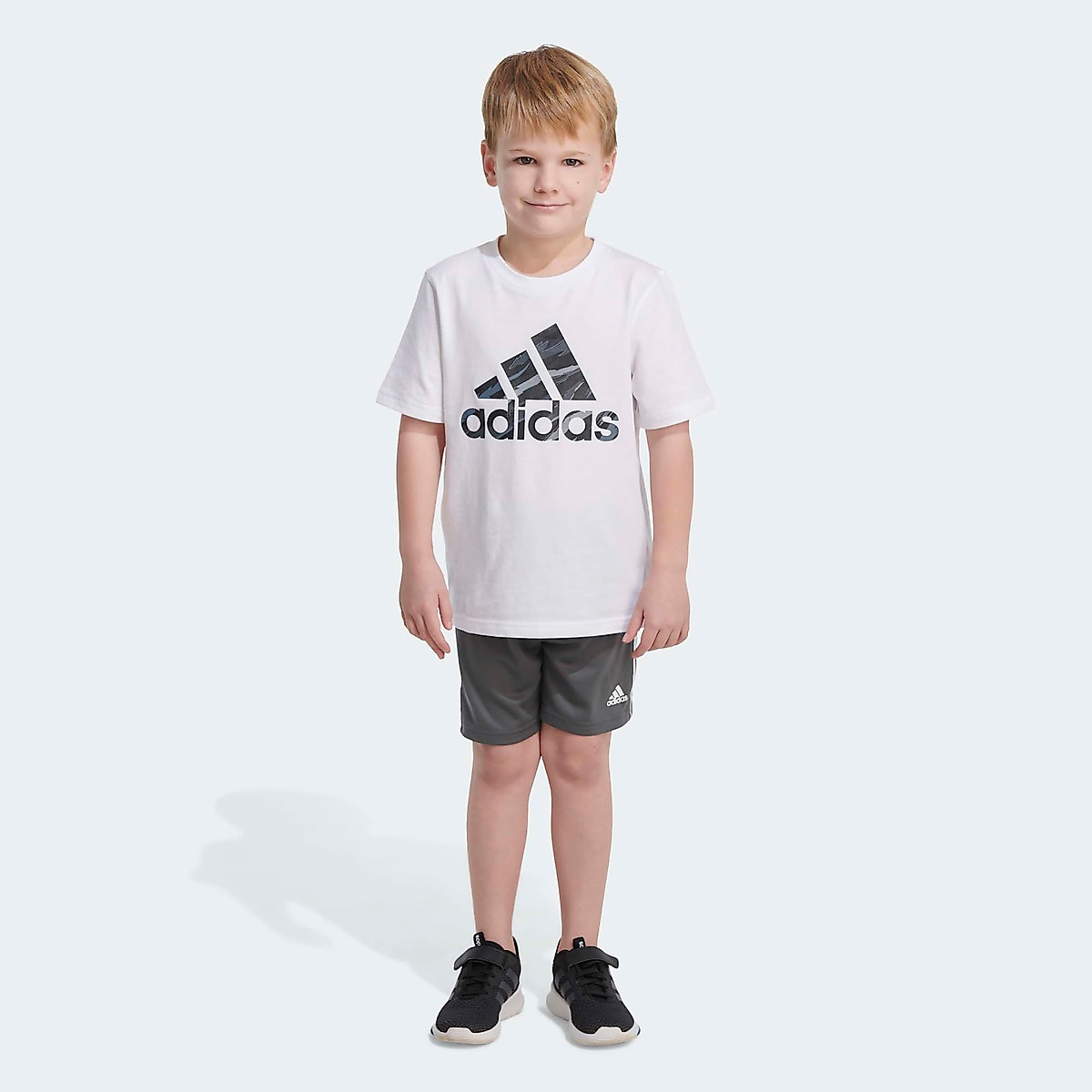 adidas boys Adi Classic 3-stripe Shorts, Dark Grey, 6 US