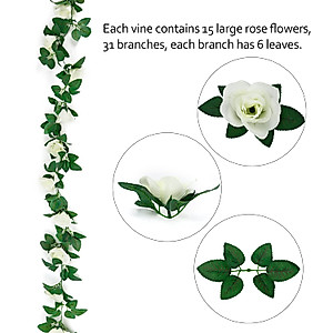 Flower Vines Rose Garland Silk Flowers White Flower Garland Faux Flowers Decor Indoor Fake Vines With Fake Flowers Artificial Flowers Outdoor Home Wedding Party Garden Wall Decoration(4 Pack /30.4 Ft)