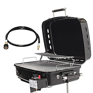 Flame King RV Or Trailer Mounted BBQ - Motorhome Gas Grill - 214 Sq Inch Cooking Surface - Adjustable Flame Controller & 48 Inch Quick Connect Hose