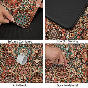 Boho Kitchen Rugs and Mats Sets 2 Cushioned Anti-Fatigue Kitchen Floor Mat Bohemian Retro Style PVC Non-Skid Waterproof Comfort Standing Memory Foam Mat for Sink, Laundry ,17.3" x28" + 17.3" x 47