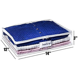 Clear Sweater Storage Bag - Durable Vinyl Material to Shield Your Contents from Dust, Dirt and Moisture. Easy Gliding Zipper for Easy Access and Label Pocket for Easy Identification. (2-Pack)