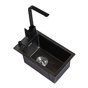 BybAgs Faucets Sink, Stainless Steel Dish Sink, Balcony Small Single Bowl Sink, Copper Hot and Cold Single Hole Faucet/a/45 * 30 * 22Cm
