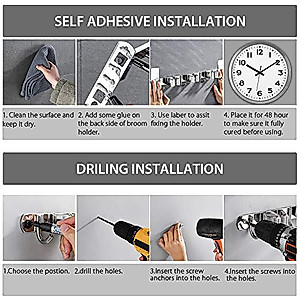 JEWJIO Broom Mop Holder Wall Mounted - Broom Storage Rack Utility Hanger 3 Racks 4 Hooks for Bathroom Home Kitchen Office Closet Garage Stainless Steel Heavy Tool Storage Rack (15 Inch)