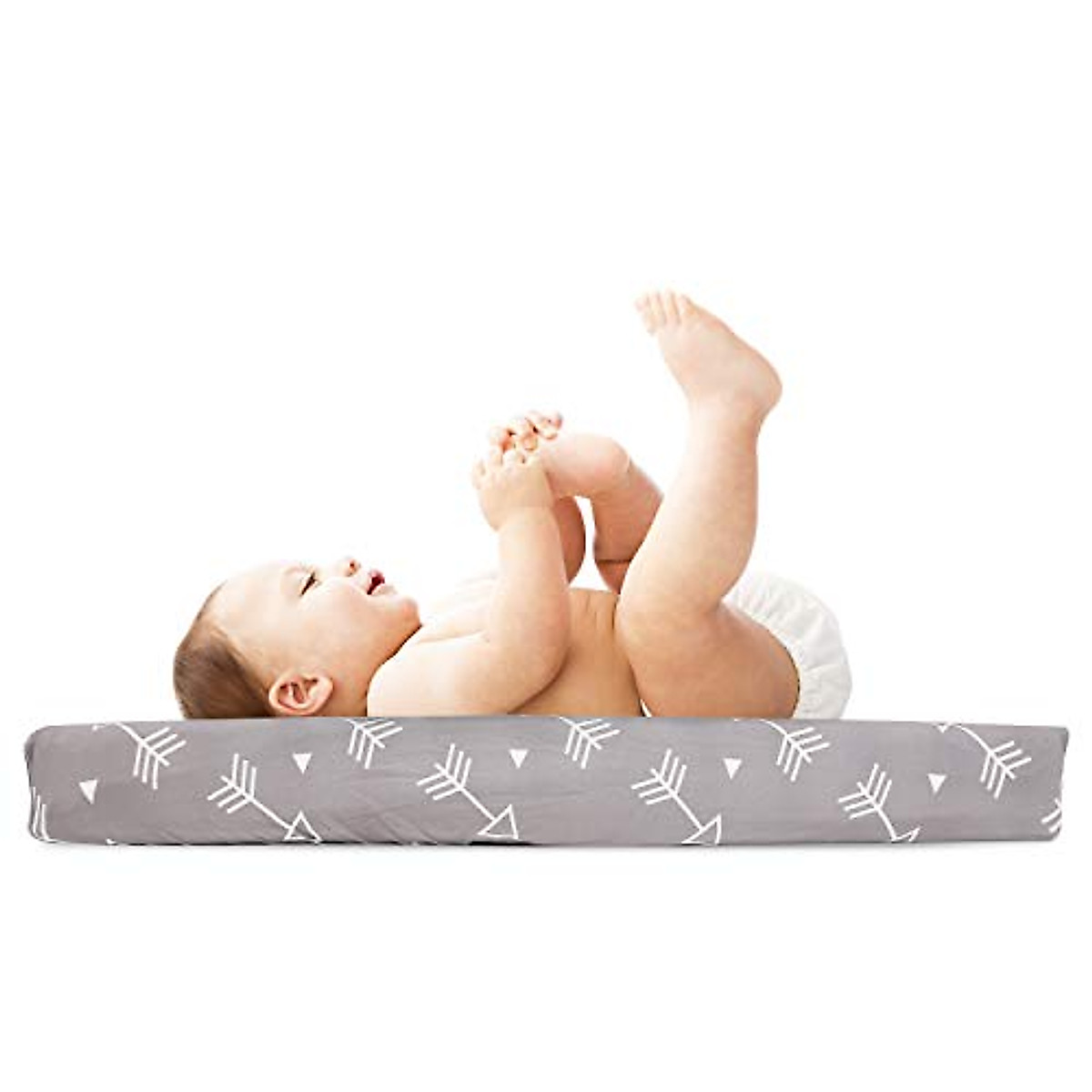 BORITAR Changing Pad Covers Soft Stretchy Jersey Knit 2 Pack, Semi-Waterproof Chang Table Covers for Boys with Grey Arrow and Circle Printed