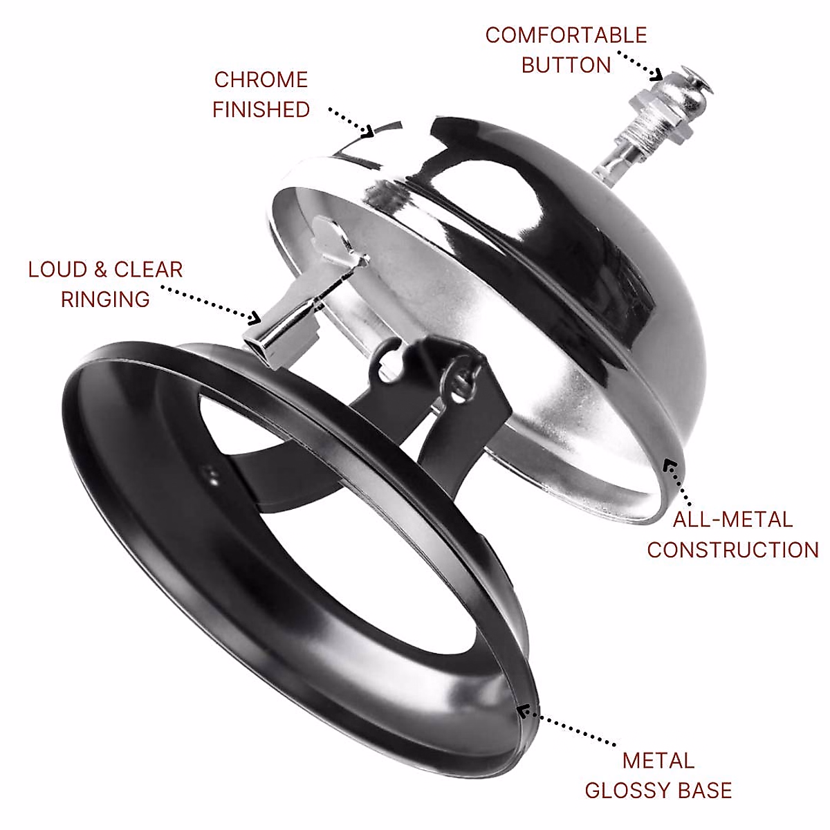 1InTheOffice Call Bell, Desk Bell, Service Bell, Chrome Finish, 2 Pack