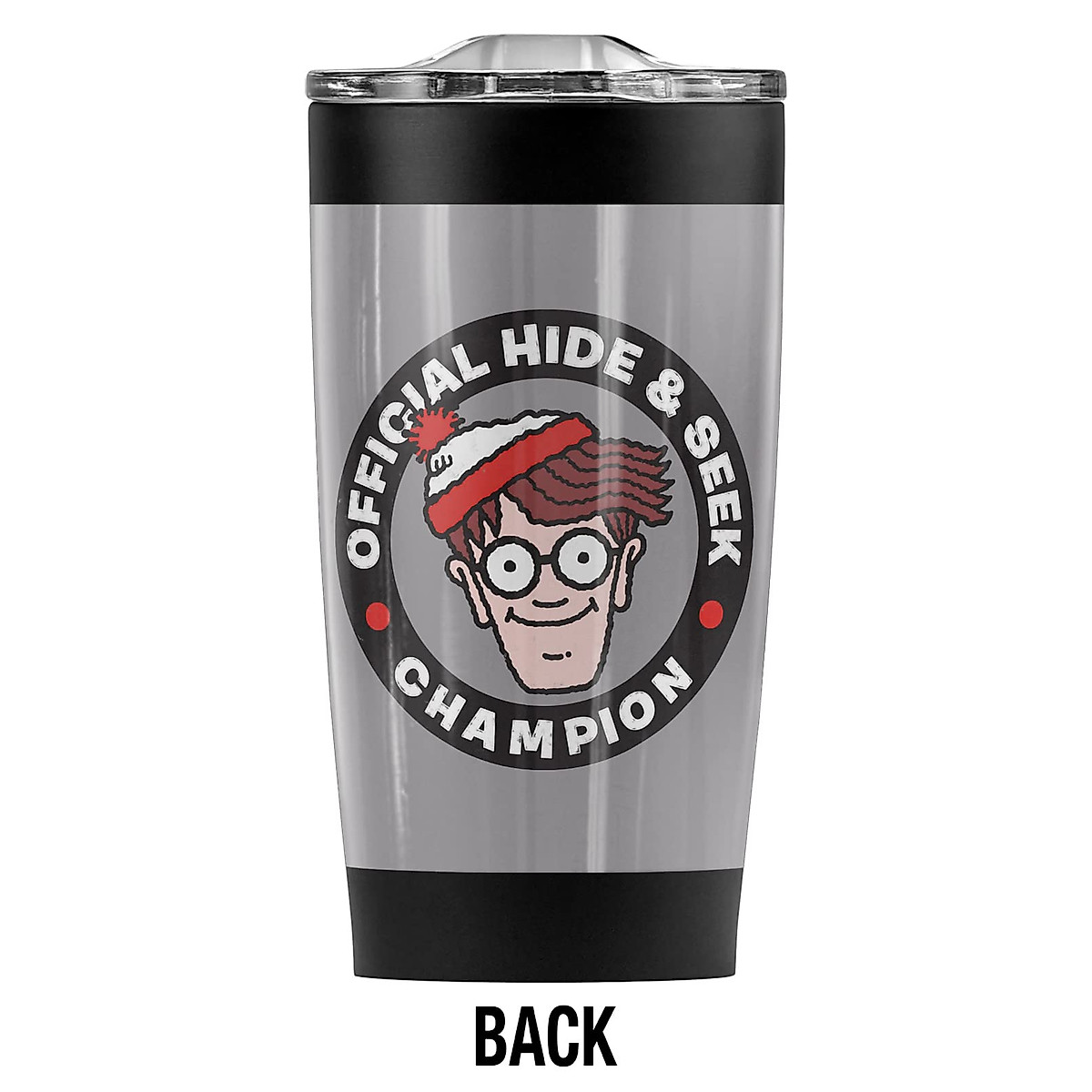 Logovision Where's Waldo Champion Stainless Steel Tumbler 20 oz Coffee Travel Mug/Cup, Vacuum Insulated & Double Wall with Leakproof Sliding Lid | Great for Hot Drinks and Cold Beverages