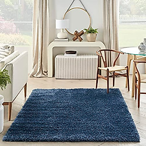 Nourison Lush Shag Modern & Contemporary Denim 5'3" x 7'3" Area -Rug, Easy -Cleaning, Non Shedding, Bed Room, Living Room, Dining Room, Kitchen (5x7)