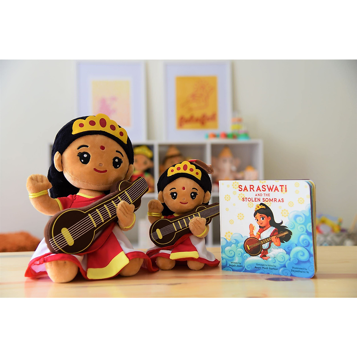 MODI TOYS Saraswati Devi Collection - Mantra Singing Plush Toys and Book | Ideal for Newborns, Infants, Toddlers, Grandparents | Best for Diwali, Baby Shower, Birthday, Housewarming