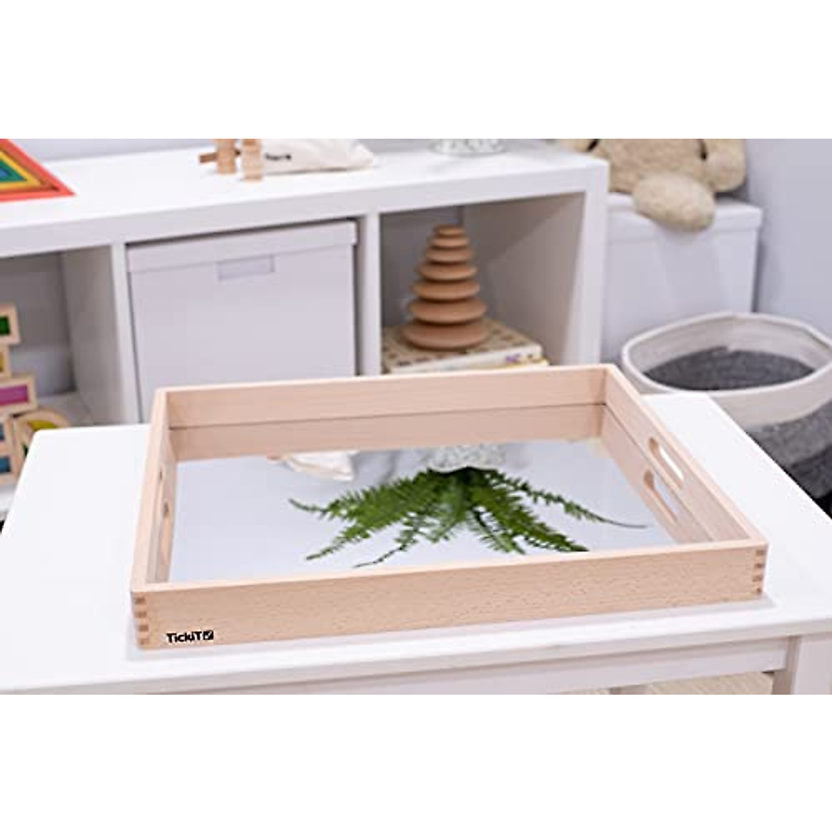 TickiT Wooden Mirror Tray - Explore Reflection, Symmetry and Patterns - for All Ages - Add Reflection to Any Sensory Activity Station