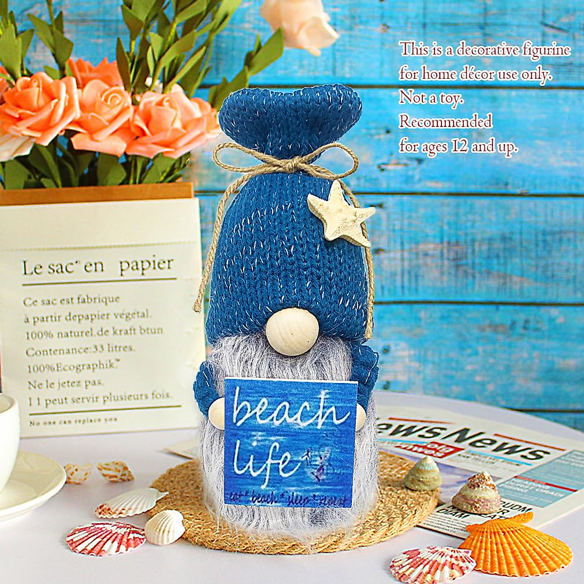 AMOH JERCY Ocean Theme Coastal Gnomes Plush with Starfish Beach Theme Sign Summer Gnomes Plushie Ornaments Tomte Elf Fall Thanksgiving Christmas Decorations Gifts Gnomes for Ages 12+