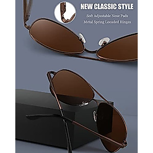 Pro Acme Aviator Sunglasses for Men Women Polarized Metal Spring Legs Sun Glasses UV 400 Protection 62MM(Black + Brown)