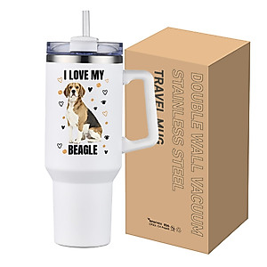 Dog Gifts, Dog Mug : 40 oz Tumbler with Handle and Straw, Travel Coffee Mug, Insulated Tumblers, Coffee Tumbler Cups - Dog Mom Gifts for Women, Dog Lover Gifts, Beagle Gifts, Small Dog (Beagle Gift)