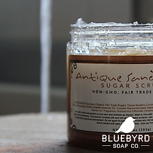 BLUEBYRD Soap Co. Lavender Lemongrass Sugar Scrub, 10oz. | Natural Sugar Face Scrub & Body Scrub | Exfoliate for Self-Tanners & Shaving | For Hydrated Youthful Looking Skin (Lavender)