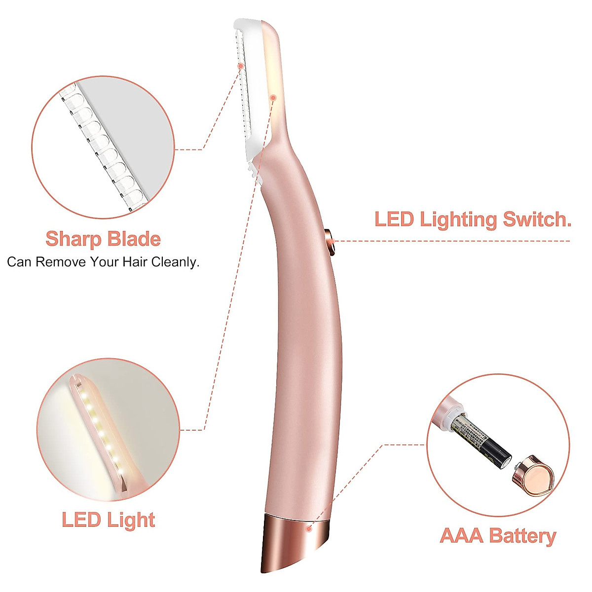 Mefor Eyebrow Razor,Eyebrow Trimmer Dermaplane Razor for Women Face,Practical Women Face Shaver Facial Razor with LED Light, 6 Replacement Heads & Pre