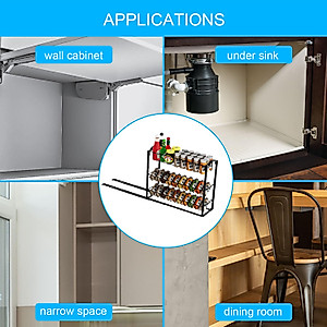 Pull Out 3-Tier Spice Rack - Sliding Organizer for Kitchen Cabinets, Under Sink Shelf, Slide Out Racks for Storage, Cabinet Organization in Kitchen, Heavy Duty Slide Out Seasoning Kitchen Organizer.
