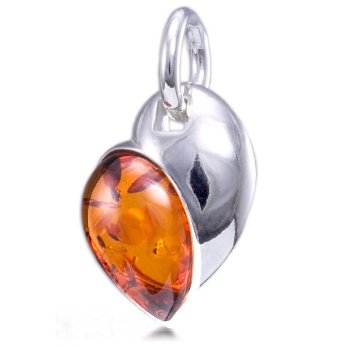 Silver Amber Pendant, Baltic Amber-Cognac Amber Double Heart Pendant