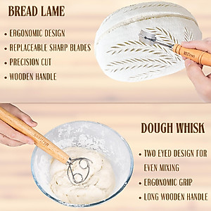 Banneton Bread Proofing Basket Gift Set of 2 - Proofing Baskets 10" Oval & 9" Round Rattan Sourdough Bread Baking Supplies with Bread Lame, Dough Scrapers, Liners, Dough Whisk, Bread Bag &16 Stencils