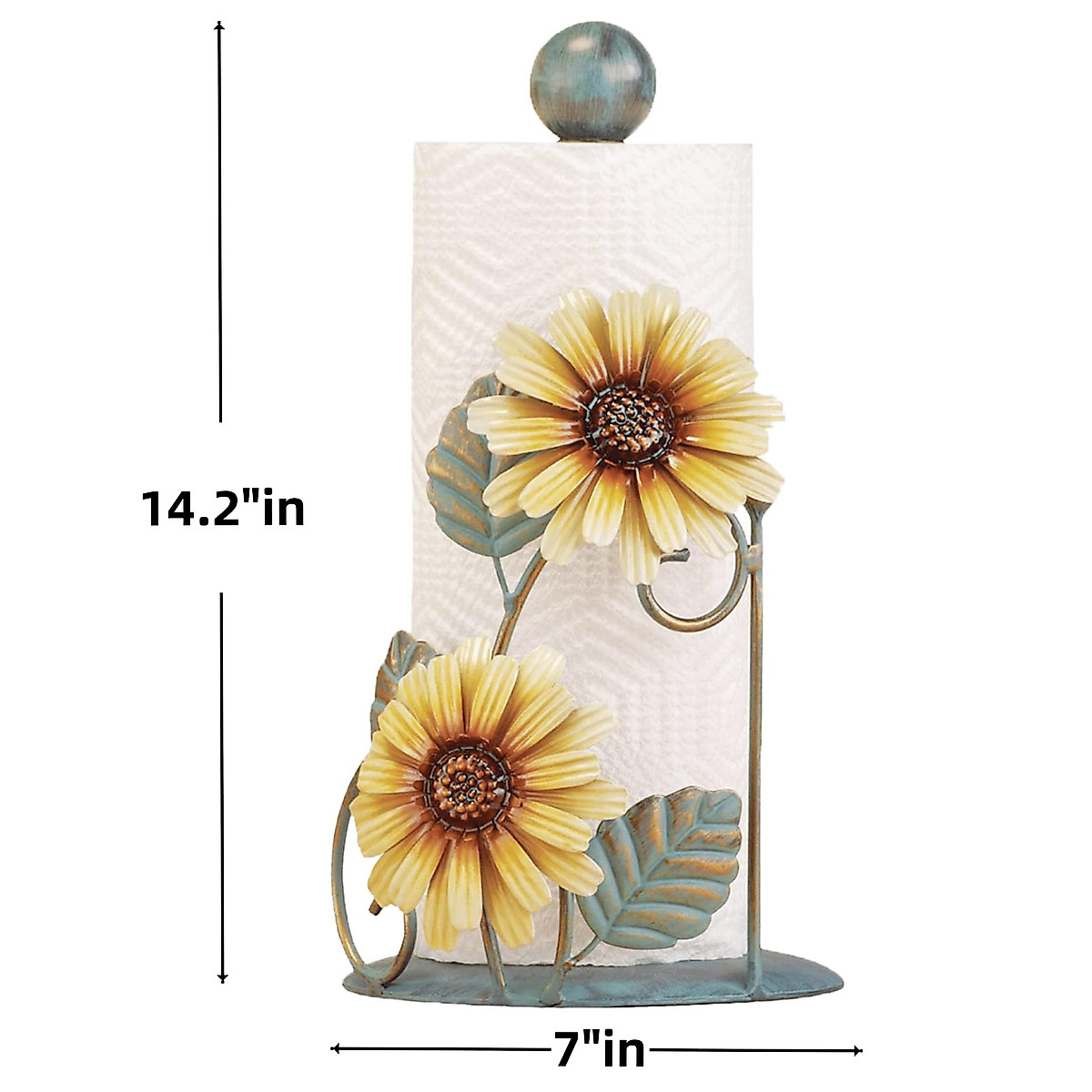Sunflower-Themed Paper Towel Holder- Indoor Decorative Accent and Practical Accessory for Kitchen & Dining-Beautifully Designed Rustic Farmhouse Stand for Countertops,Complementing Sunflower Dish Sets