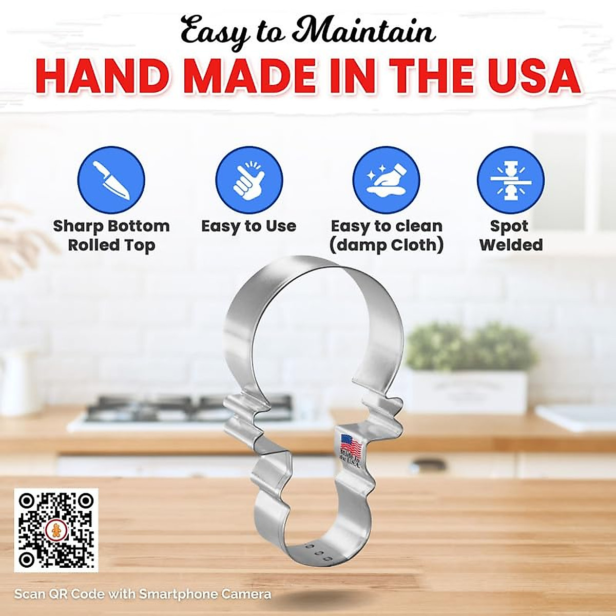 Foose Brand Baby Rattle Cookie Cutter Cookie Cutter 4 in, Tin Plate Steel, Handmade in USA