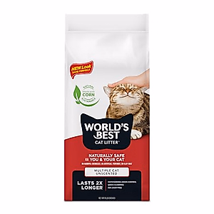WORLD'S BEST CAT LITTER Multiple Cat Unscented, 8-Pounds - Natural Ingredients, Quick Clumping, Flushable, 99% Dust Free & Made in USA - Long-Lasting Odor Control & Easy Scooping