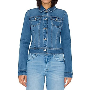 Wax Women's Basic Button Down Denim Jean Jacket, Medium Denim, Medium