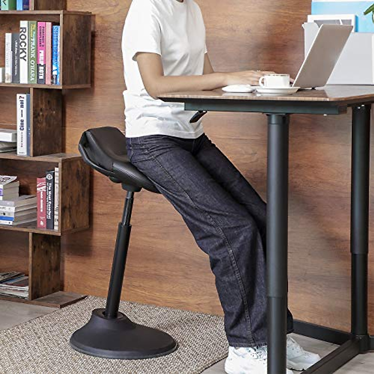 SONGMICS Standing Stool, Active Sitting Balance Chair, Work Stool, 23.6-33.3 Inches, with Anti-Slip Bottom Pad, for Standing Desk, Black UOSC12BK