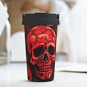 Insulated Coffee Mug Red Skulls 17oz Double Wall Vacuum Stainless Steel Tumbler With Leak-Proof Lid And Handle, Cute Travel Thermos Mug For Cold Hot Drinks