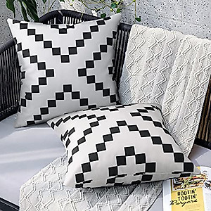 JASEN Outdoor Waterproof Boho Throw Pillow Covers, Black and White Geometric Decorative Pillow Cases for Patio Garden, Set of 2 18X18