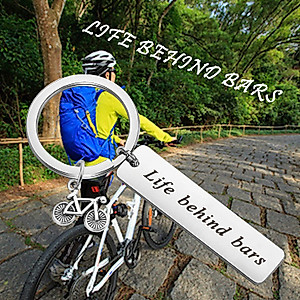 CENWA Funny Biker Lovers Gift Cycling Keychain Bicycle Gift Mountain Bike Ride Gift Life Behind Bars Keychain Gift for Biker Racer(Life Behind Bars)