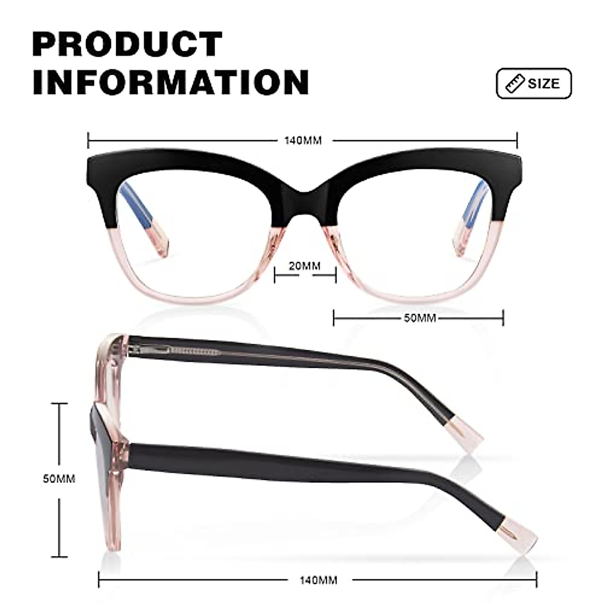 konqkin Blue-Light-Glasses for Women Men - Cat Eye Frame Fashion Anti Eyestrain Eyeglasses Computer Gaming Glasses Clear Lens
