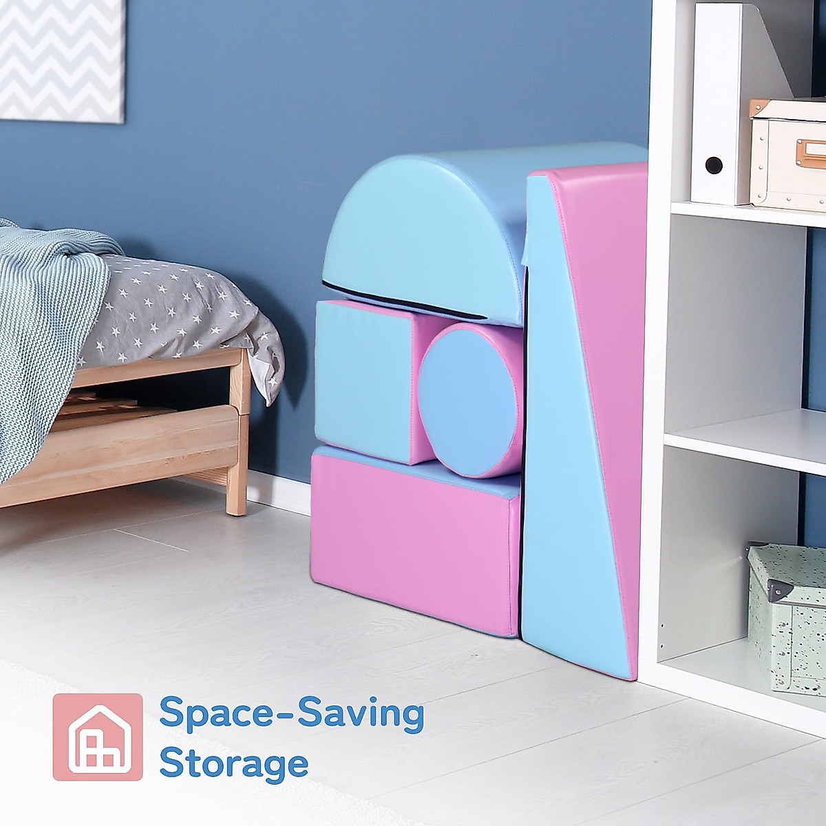 JOYMOR Soft Foam Climbing Blocks 5-Pieces Set, Climb and Crawl Foam Blocks, Beginner Toddler Climber Set with Slide & Ramp, Indoor Active Play Structures for Baby and Toddlers Age 1-3