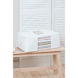 STUFF & THINGS 2 Pack PVC Storage Bags for Bedroom, Clothes and Blanket Organizer, Double Zipper Organization Bag, Foldable Fabric Boxes Laundry Room, Large Capacity Comforter Bag (2 White)