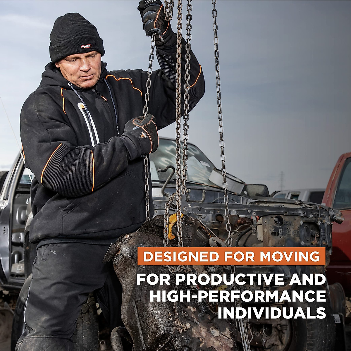 RefrigiWear PolarForce Pullover Sweatshirt, Insulated Hoodie, (Black), (Large)