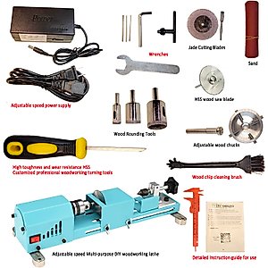 Mini Lathe Wood Lathe Machine Multi-Purpose Type Lathe Milling Cutting Grinding Polishing Professional Table Top Lathe Tool Kit