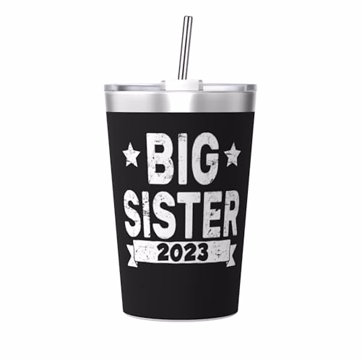 Big Sister Gifts For Girls Travel Cup Double Walled Glass Coffee Mugs with Lids 12oz Reusable Insulated Cappuccino Tea Latte Iced Coffee Cups Travel Mug-HH