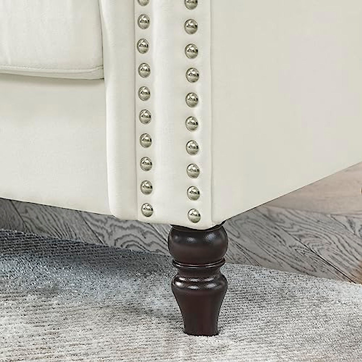 FULife 72" Velvet Upholstered Loveseat Tufted Futon Sofa,Chesterfield Accent 3 Seaters Sofá Couch with Nail Arms&2 pillows for Living Bedroom/Apartment/Office/Studio/Bonus Room/Compact Places, Beige